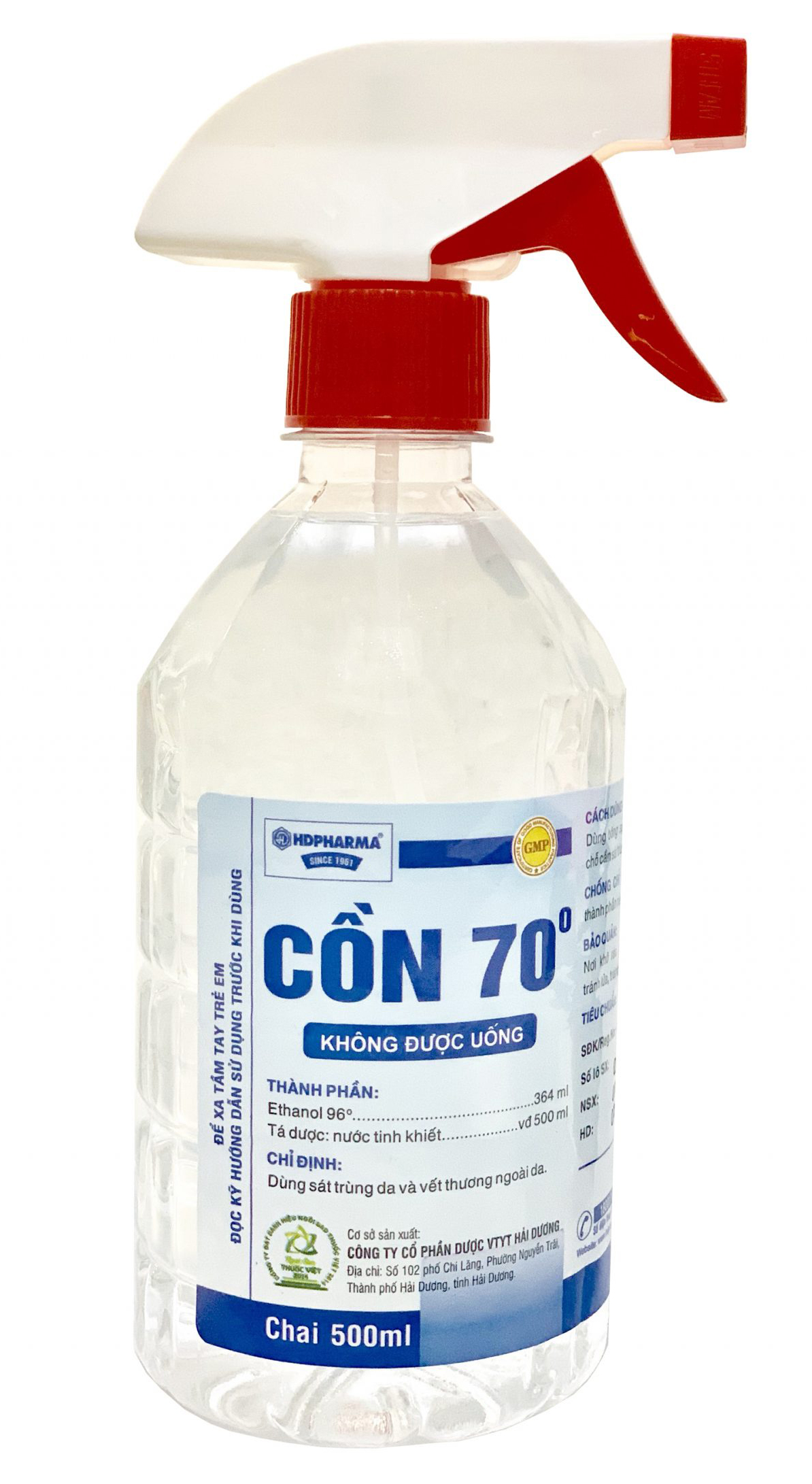 Cồn 70 độ - chai 500ml vòi xịt - HDPHARMA -SINCE 1961